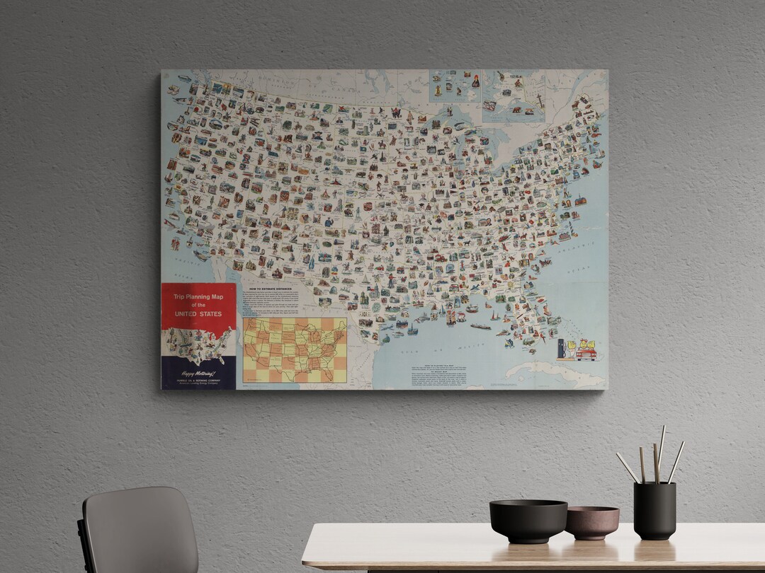 Retro USA Road Trip Map 1962 Old Trip Planning Map Antique Illustrated ...