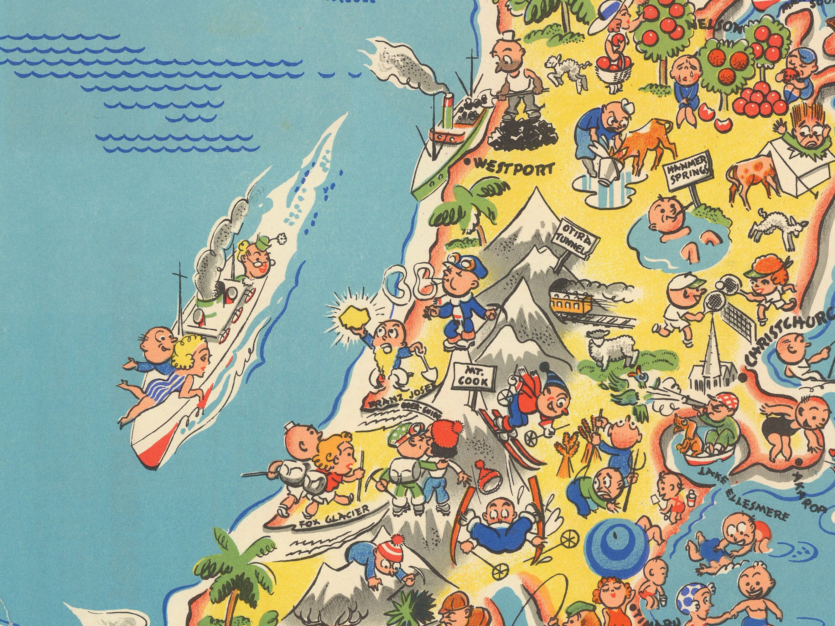 Vintage Fun Map of New Zealand 1938 Old Aotearoa Map Antique ...