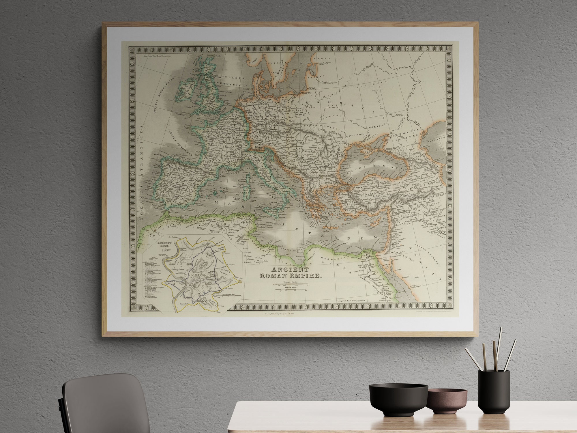 Map of Ancient Roman Empire Old Rome Map Antique Print Poster Relief ...