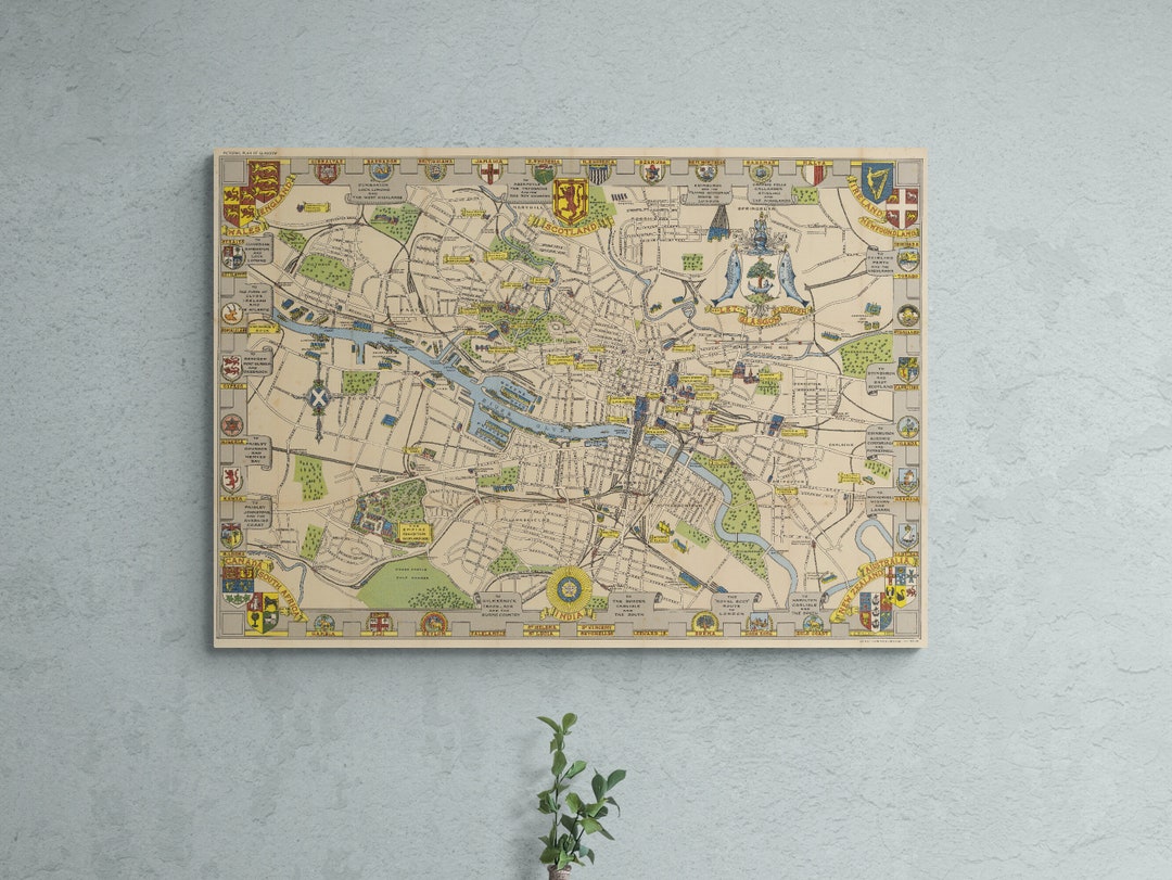 Vintage Pictorial Plan of Glasgow Scotland 1938 Old UK Map Illustrated ...