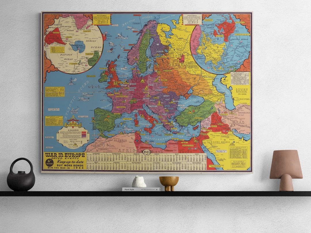 Vintage 1944 War in Europe Map Print: Military History WW2 Poster - Etsy
