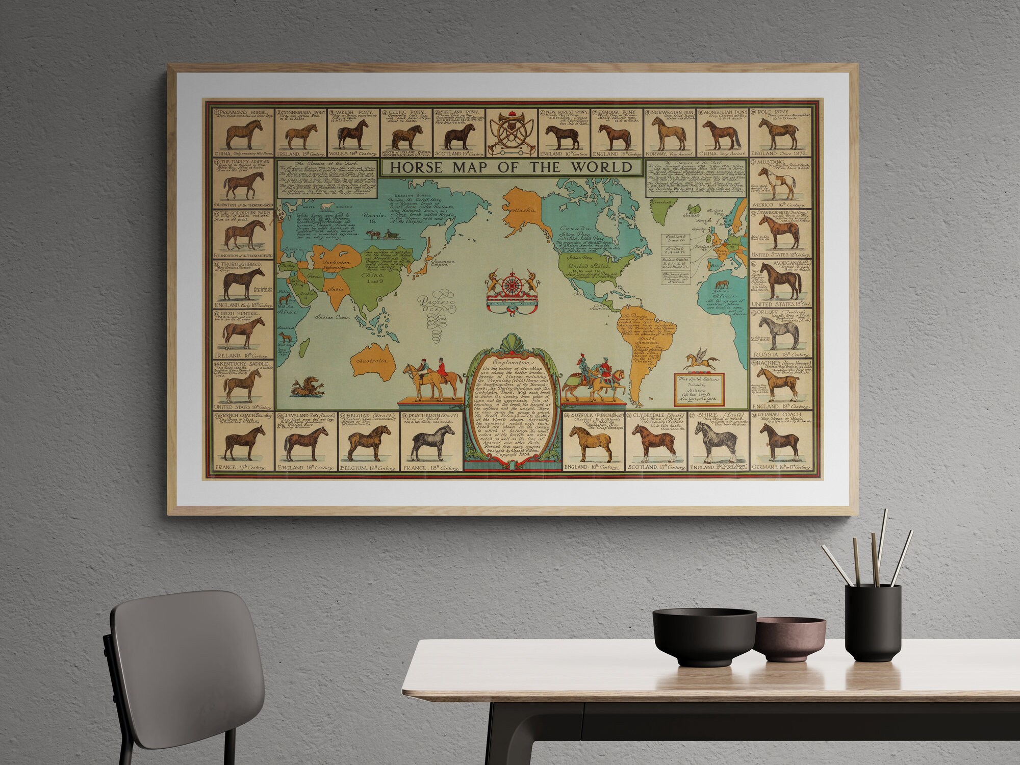 Vintage Horse Map of the World 1934 Old Equestrian Map Antique Horse ...