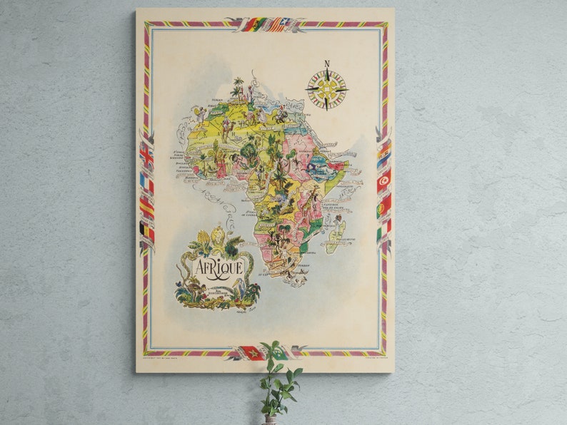 Vintage Map of Africa 1951 Afrique Old Illustrated Map Antique ...