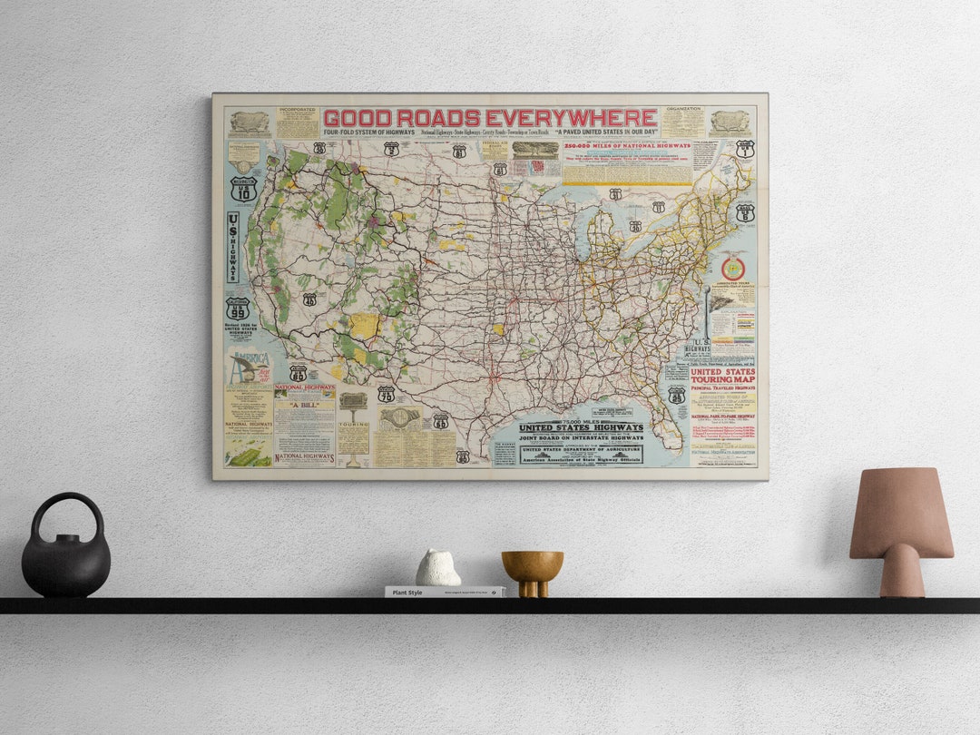 Old Map of USA Highways 1926 Good Roads Everywhere Road Atlas Touring ...