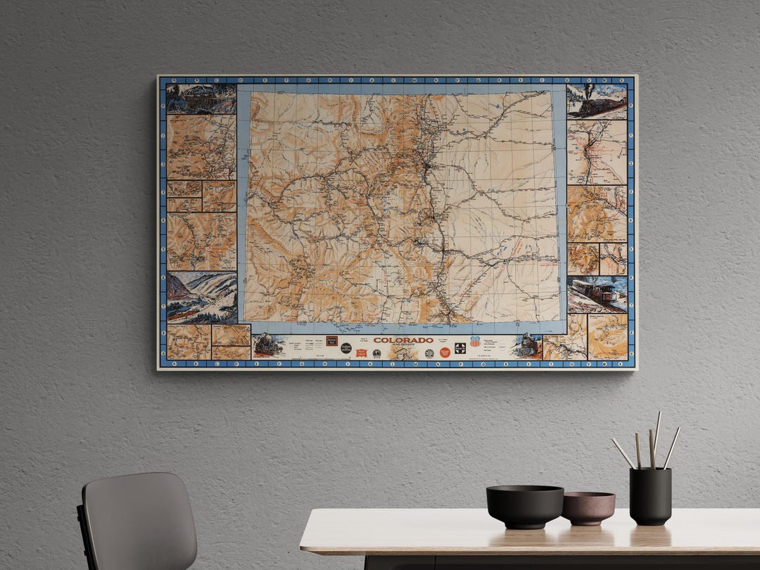 Vintage 1943 Colorado Railroads Map Poster – Antique Denver Train Map ...