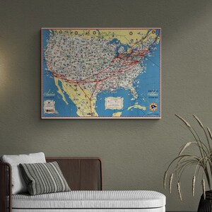 Vintage 1946 American Airlines Map: Retro Aviation Travel Poster - Etsy