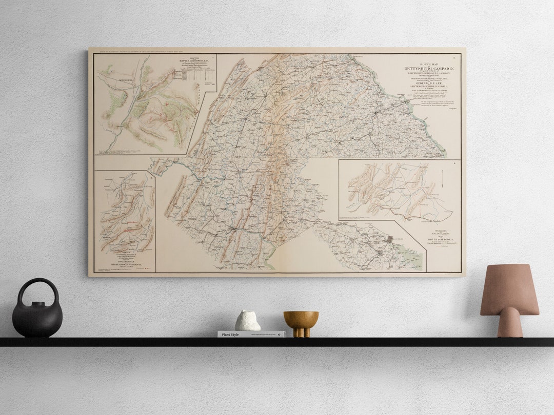 Vintage Gettysburg Campaign Map Confederate States of America Army of ...