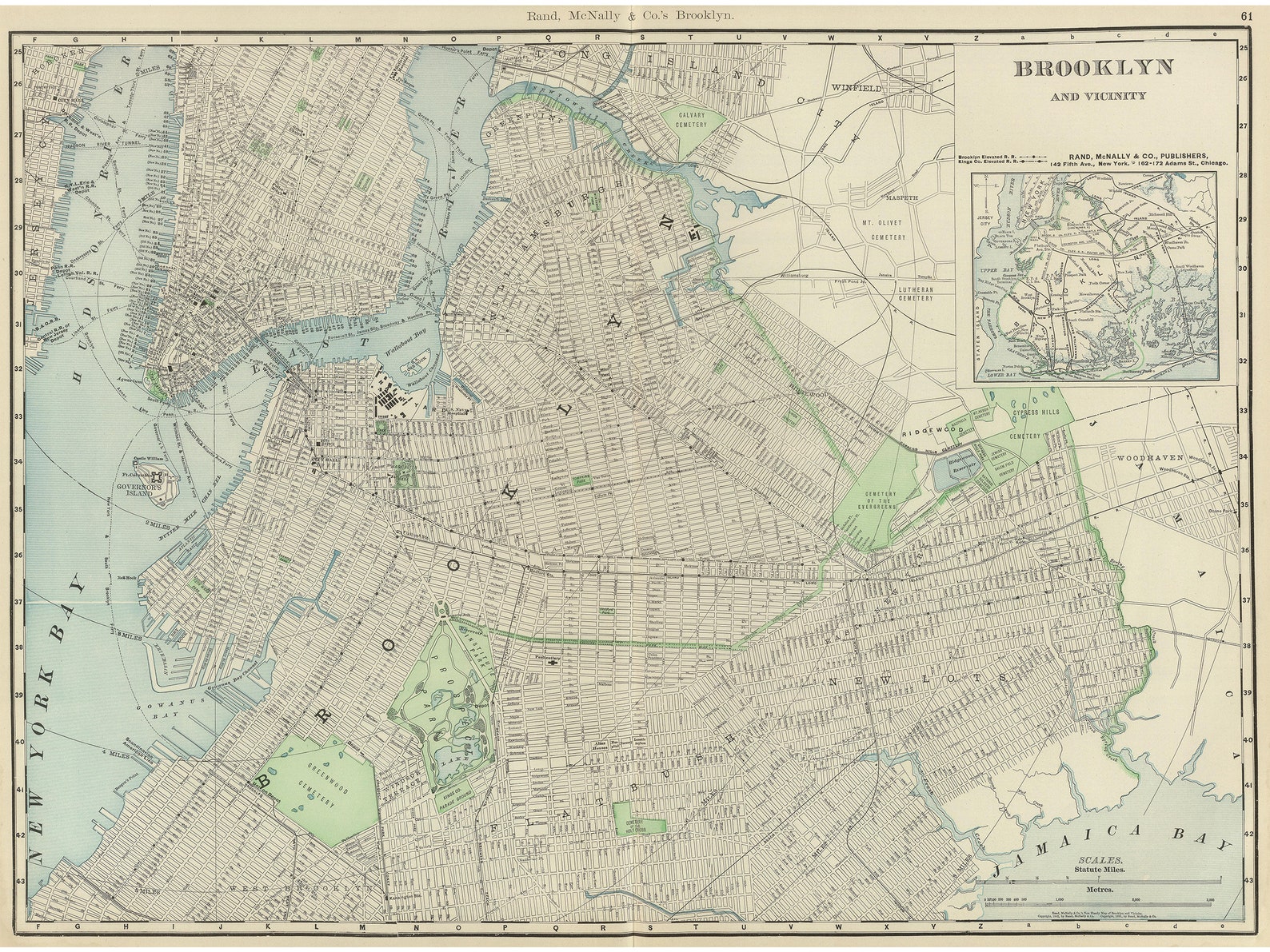 Brooklyn Map 1903 Old New York Map Antique Rand Mcnally Atlas Print ...