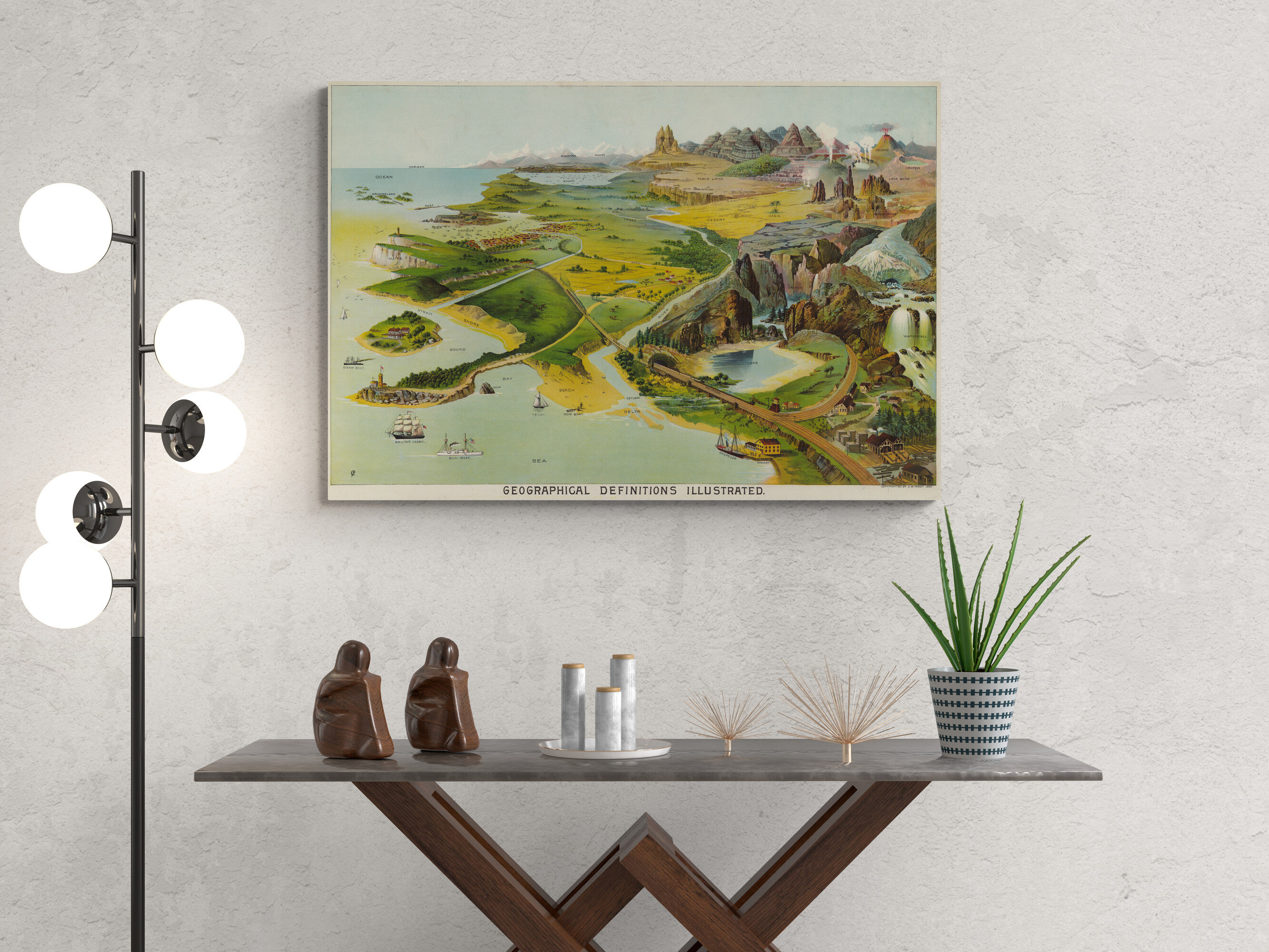 Retro Classroom Map 1893 Geographical Definitions Illustrated School ...