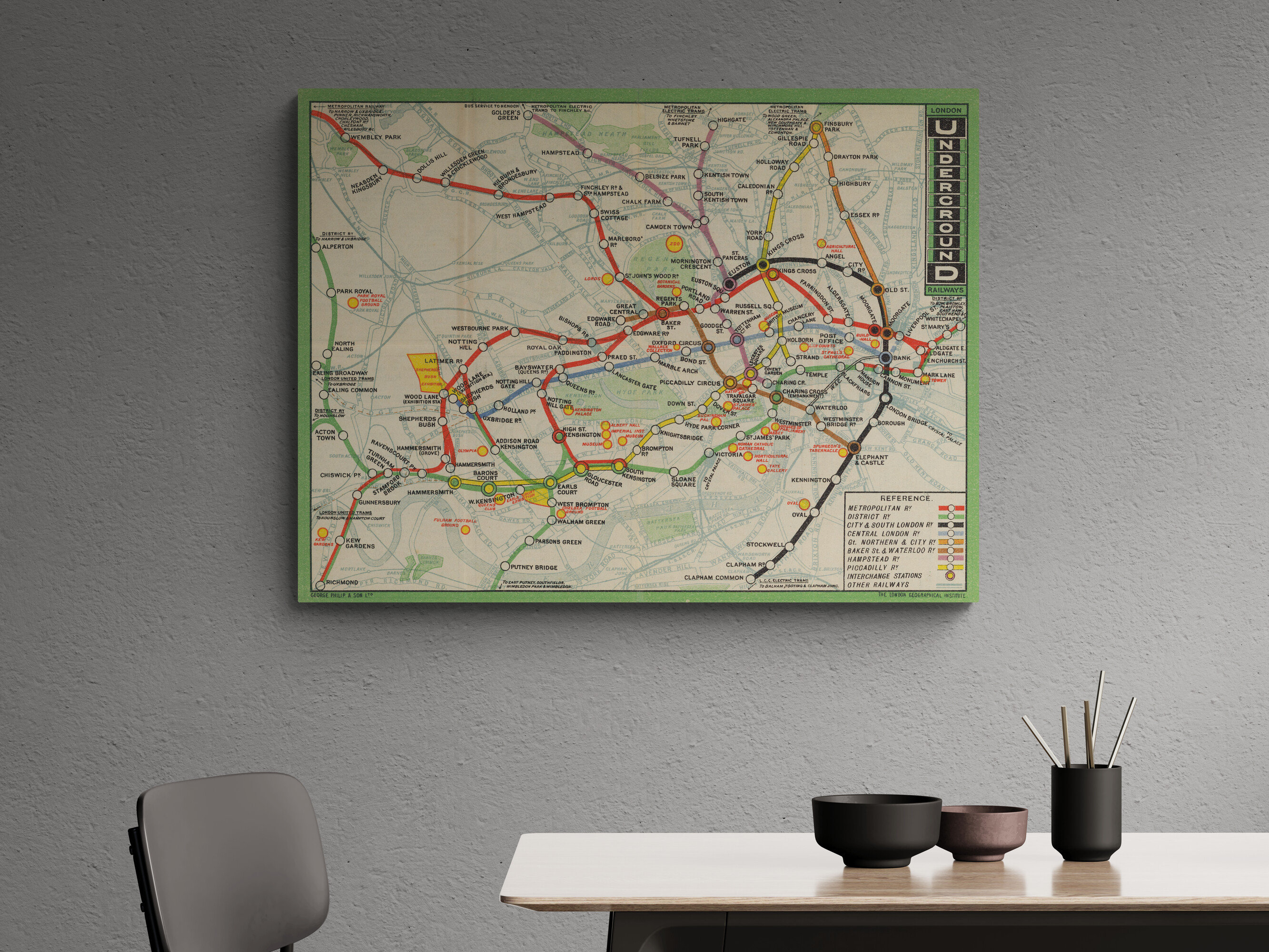 Tube Map London Underground Railways 1912 Old Tube Map Antique Print ...