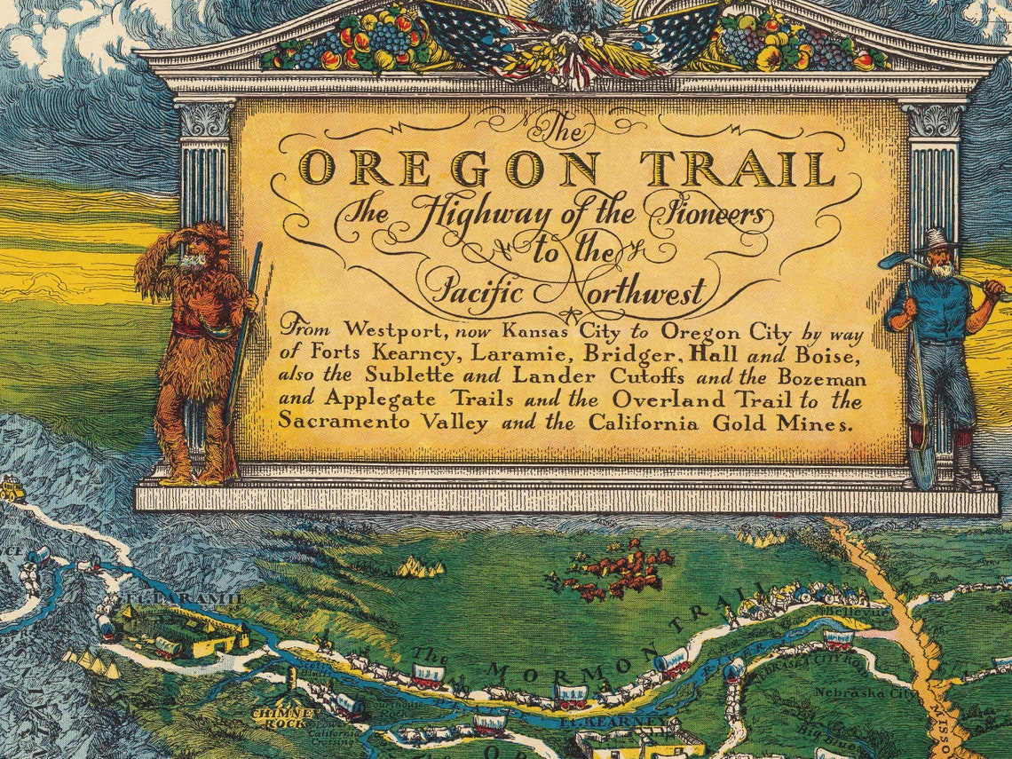 Vintage Illustrated Map of the Oregon Trail 1932 Pioneer Highway ...