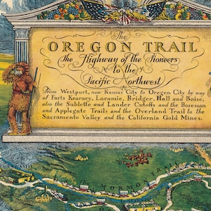 Vintage Illustrated Map of the Oregon Trail 1932 Pioneer Highway ...