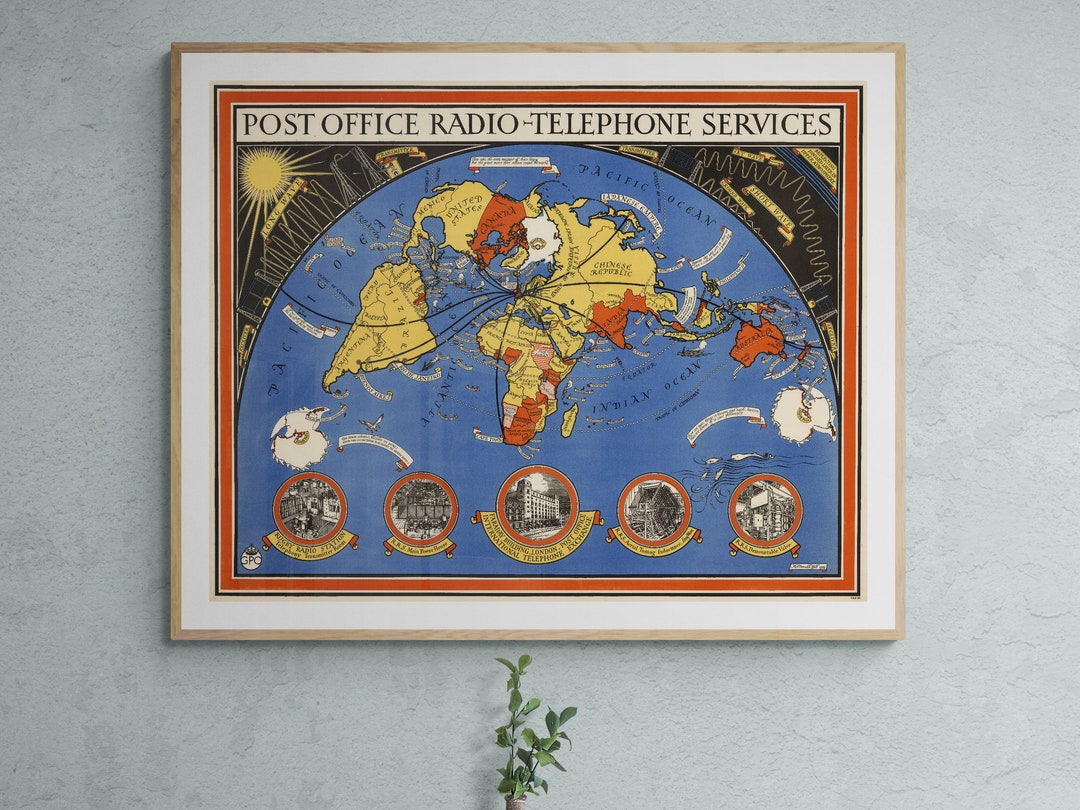 Vintage Post Office Radio Telephone Services Map 1935 London UK Old Map ...