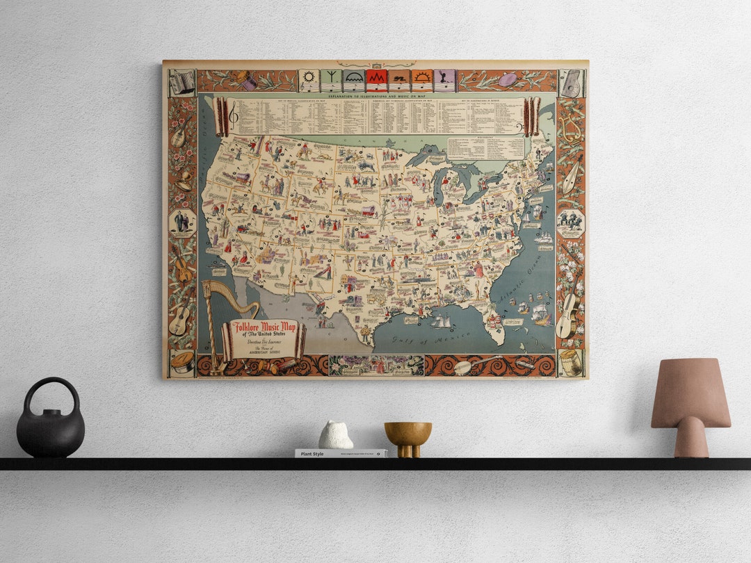 1946 Folklore Music Map of the United States: Vintage Nursery Print - Etsy