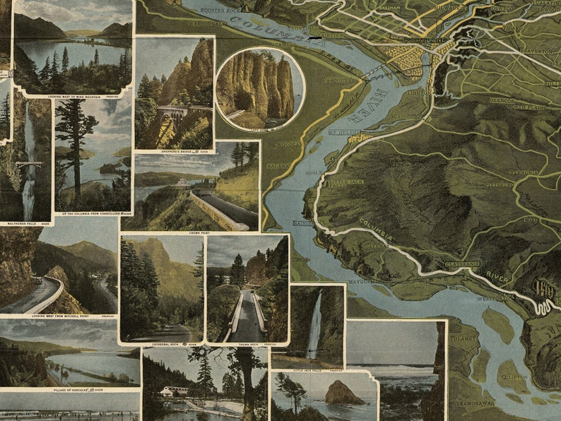 Old Pictorial Map Columbia River Highway 1923 Portland Oregon Scenic ...