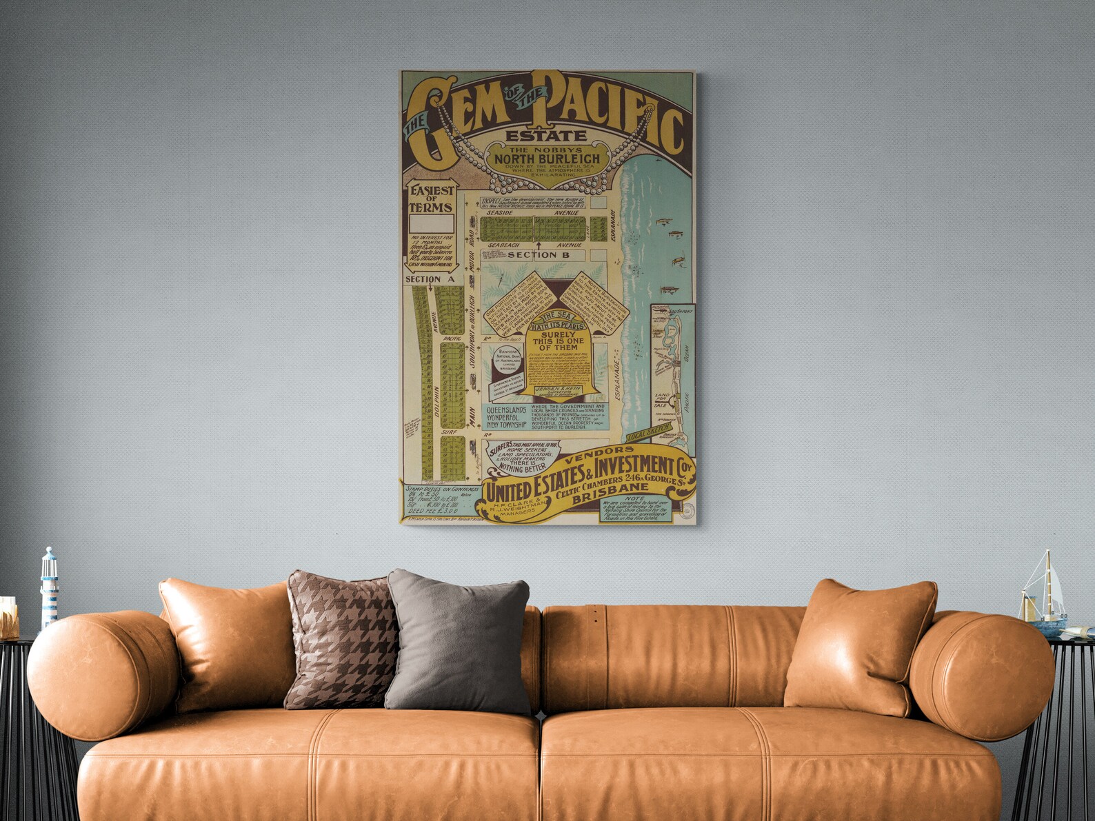 Vintage Gold Coast Estate Map Poster: Nobby & Mermaid Beach, Queensland ...