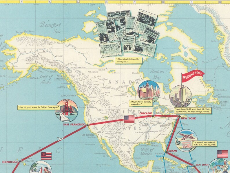 Vintage Aviation Map Poster: Atlas Sky Merchant Route, 1948 - Etsy