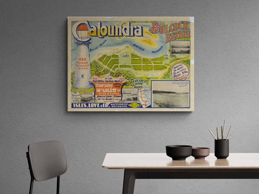 Vintage Caloundra Map Print: 1917 Bulcock Estate, Sunshine Coast - Etsy ...