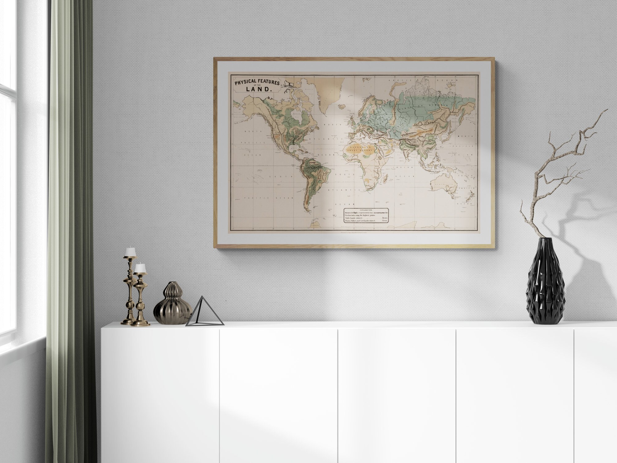 Retro World Map Physical Features OF the Land 1862 Old Map - Etsy Australia