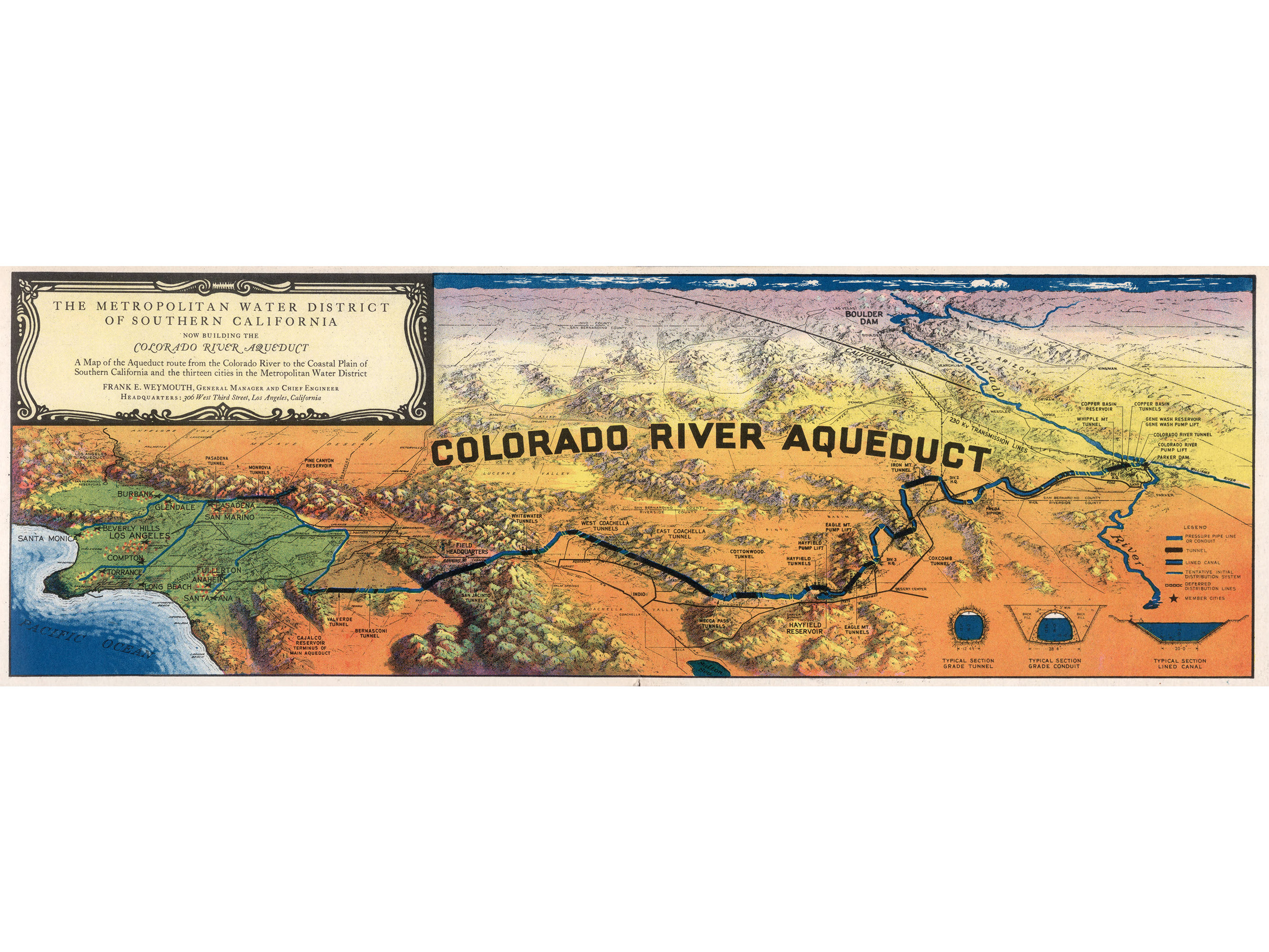 Vintage Pictorial Map Colorado River Aqueduct 1935 Old California Map ...