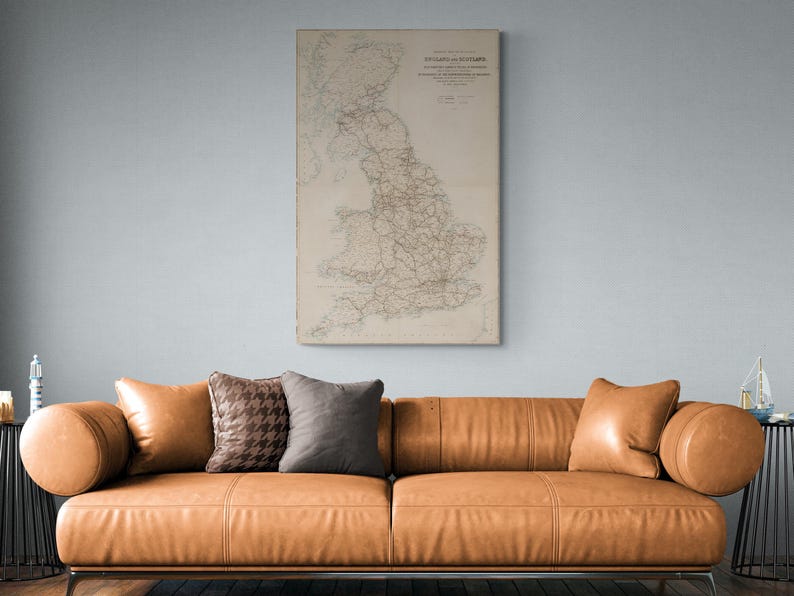 Vintage British Rail Map Poster: 1858 England & Scotland Train History ...