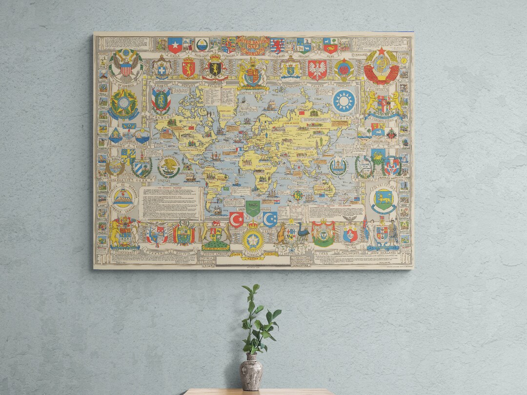 Vintage Illustrated United Nations World Map 1948 Old Pictorial Map ...