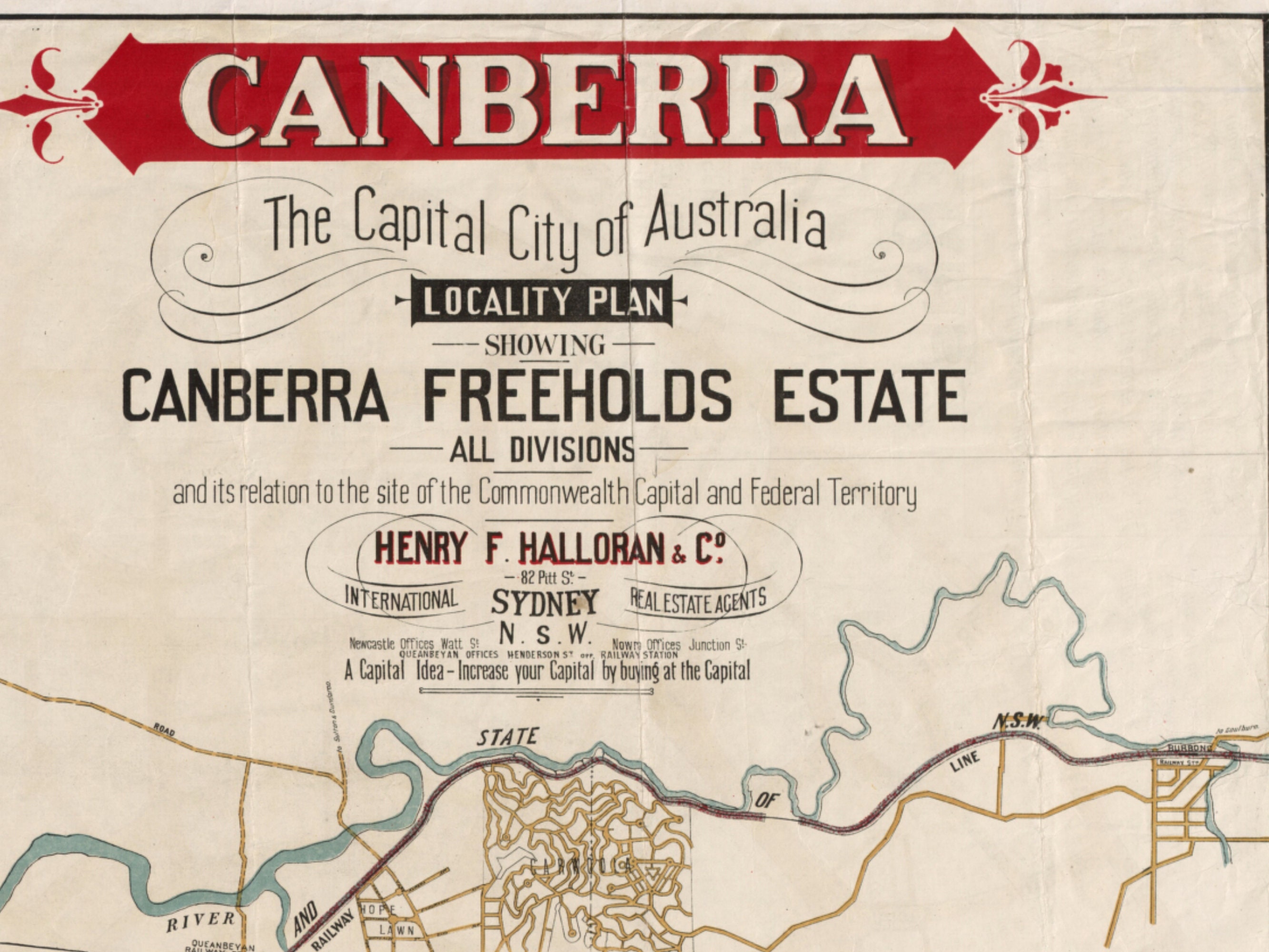 Old Map of Canberra Australia Freehold ACT Vintage Estate Map 1926 ...