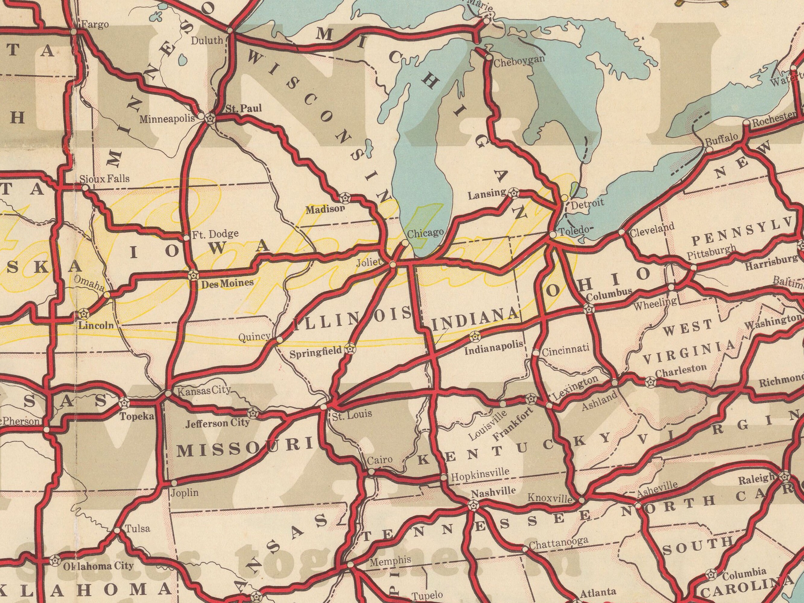 1928 Vintage USA National Highways Map Poster - Etsy UK
