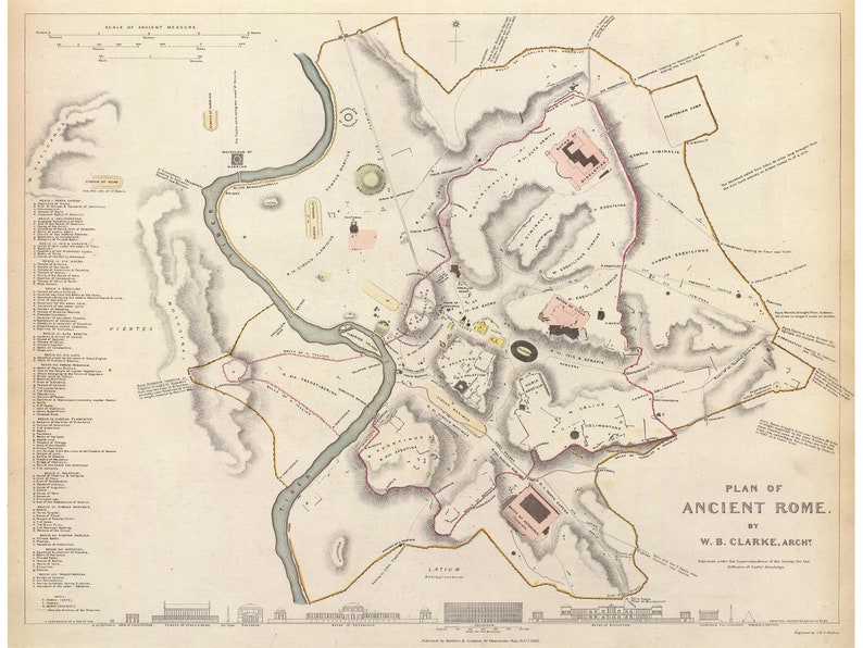 Plan of Ancient Rome Vintage Map Roman Empire Italian History Streets ...