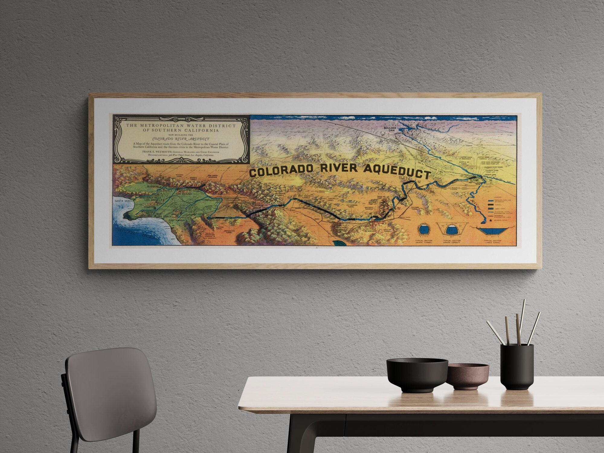 Vintage Pictorial Map Colorado River Aqueduct 1935 Old - Etsy