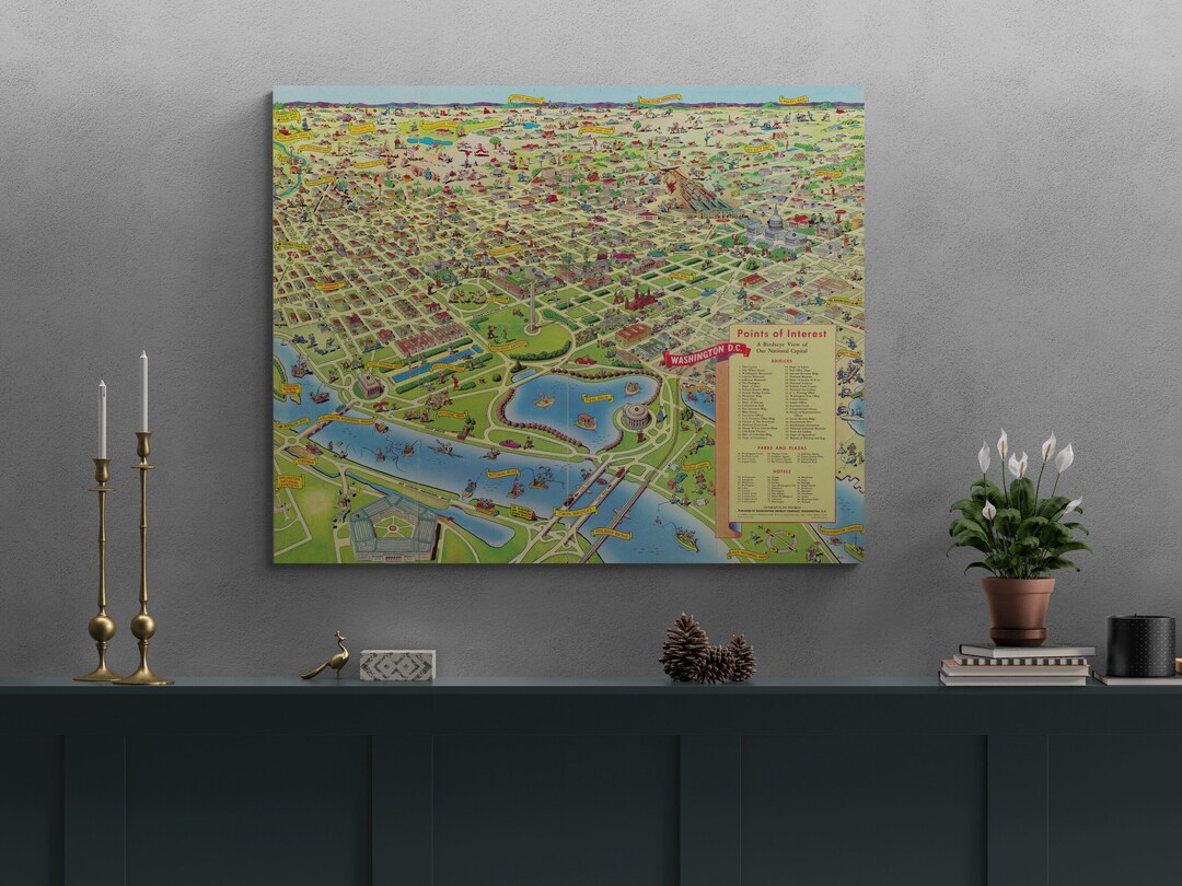 Vintage Washington DC Map Print: 1952 Pictorial Americana Poster - Etsy
