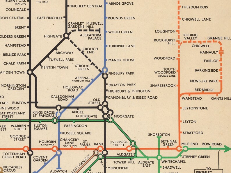 Vintage London Underground Map 1947 Central Line More Stations Now Open ...
