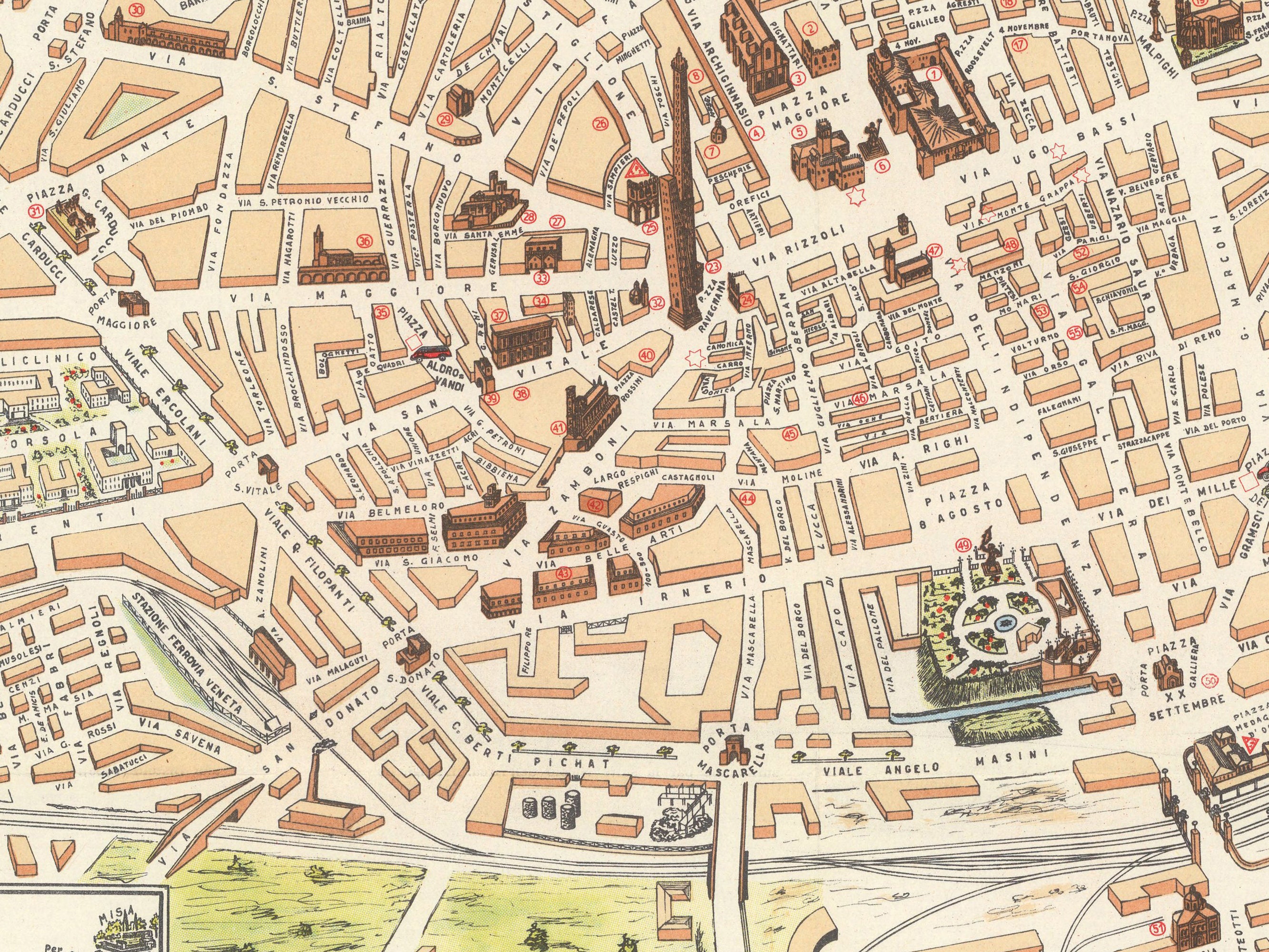 Vintage Tourist Map of Bologna Italy 1953 Old Illustrated Map Antique ...