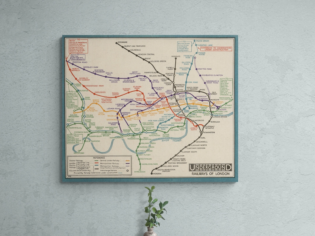 Vintage Map Underground Railways of London 1930 Old Tube Map Antique UK ...