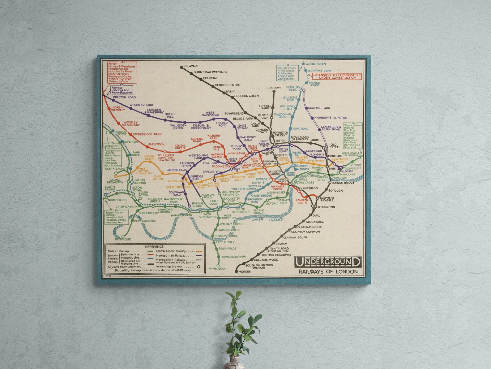 Vintage Map Underground Railways of London 1930 Old Tube Map Antique UK ...