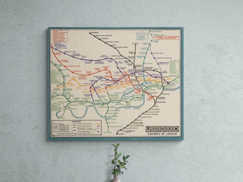 Vintage Map Underground Railways of London 1930 Old Tube Map Antique UK ...