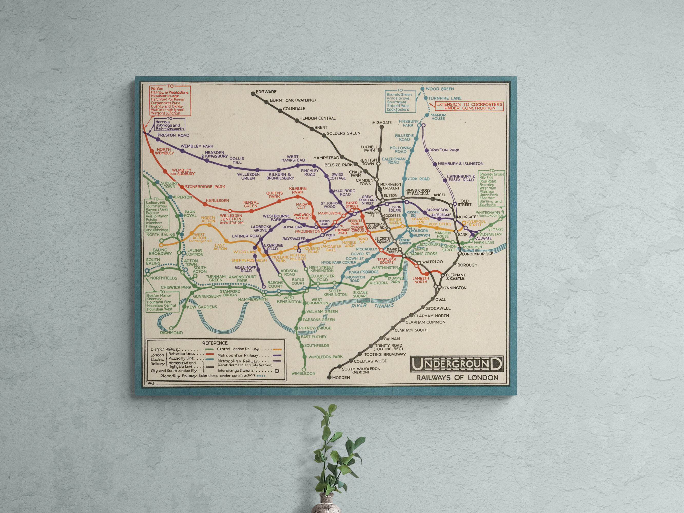 Vintage Map Underground Railways of London 1930 Old Tube Map Antique UK ...