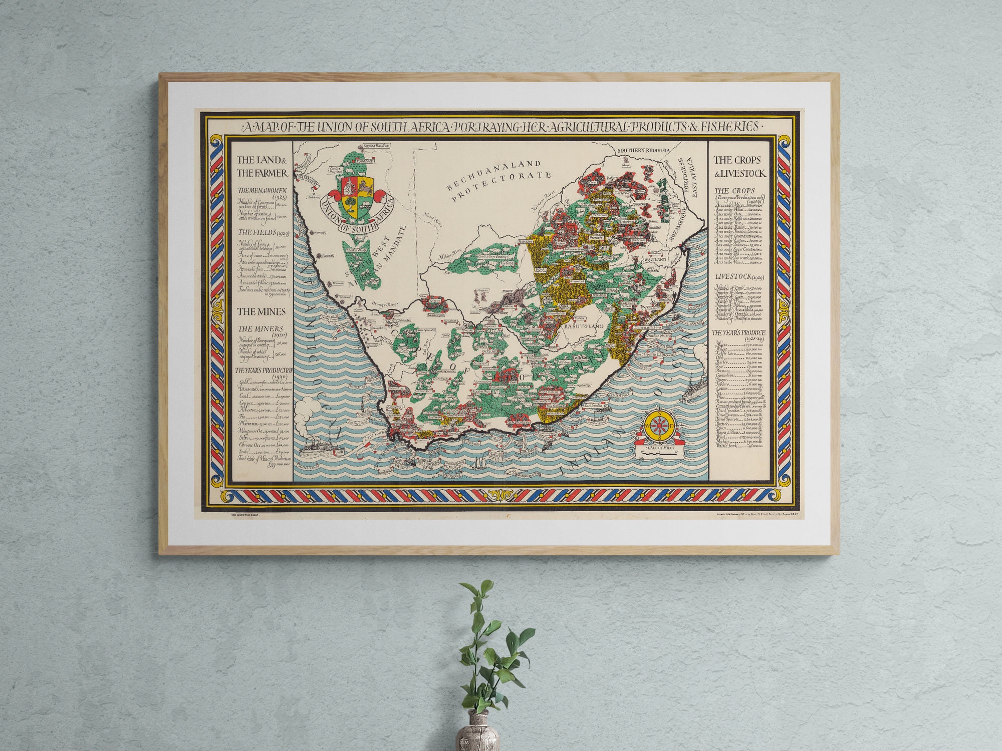 South Africa Map Vintage 1930 Union Portraying Her - Etsy
