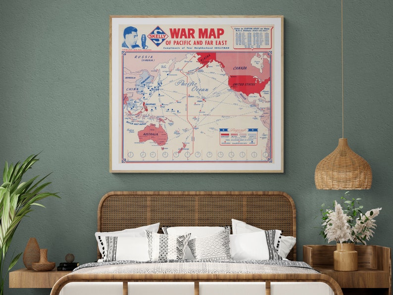 Vintage Kriegskarte des Pazifik und des Fernen Ostens 1944 Skellyman ...