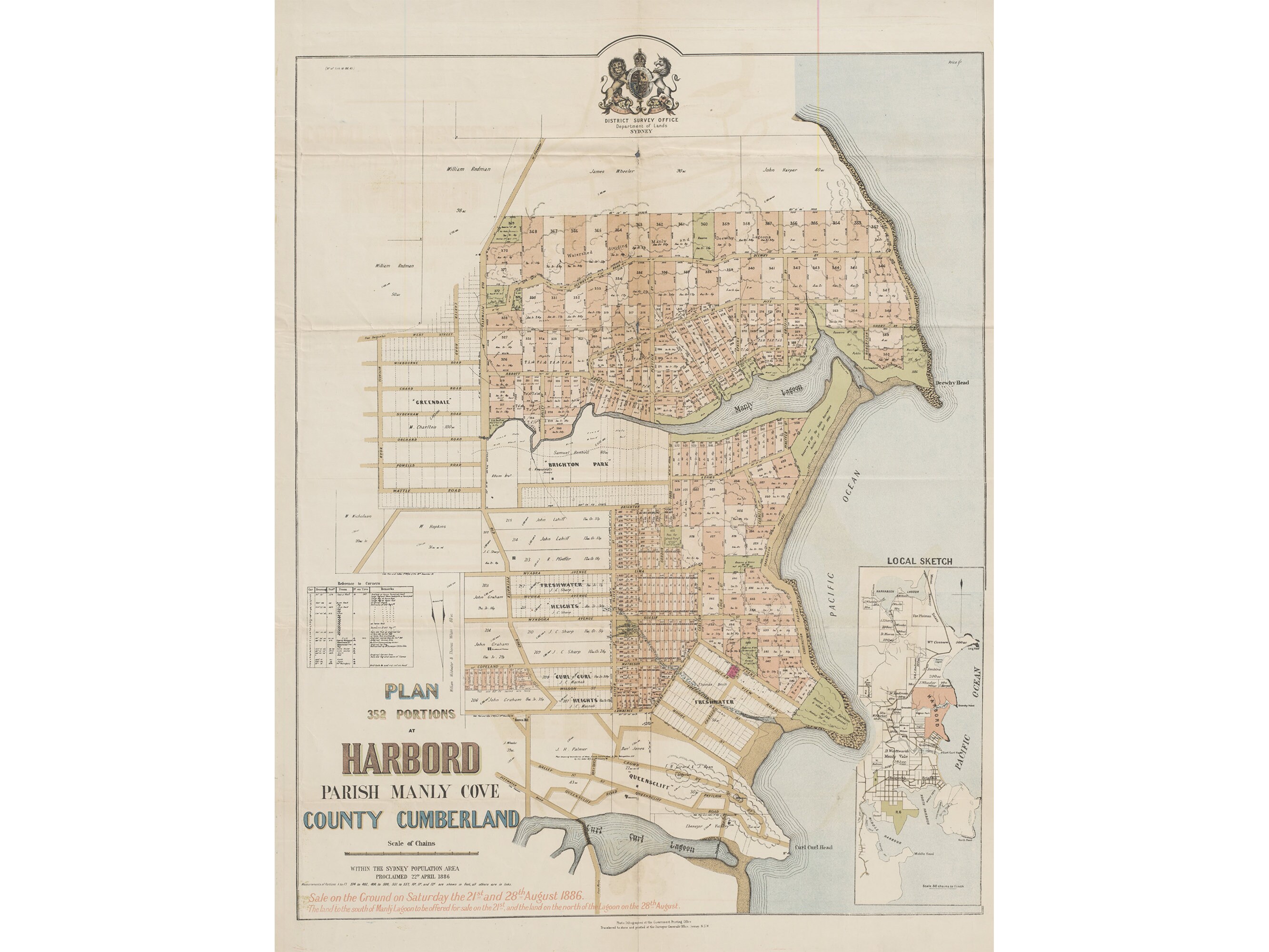 Vintage Map Manly Sydney Estate Sales Map 1886 Cove Freshwater ...