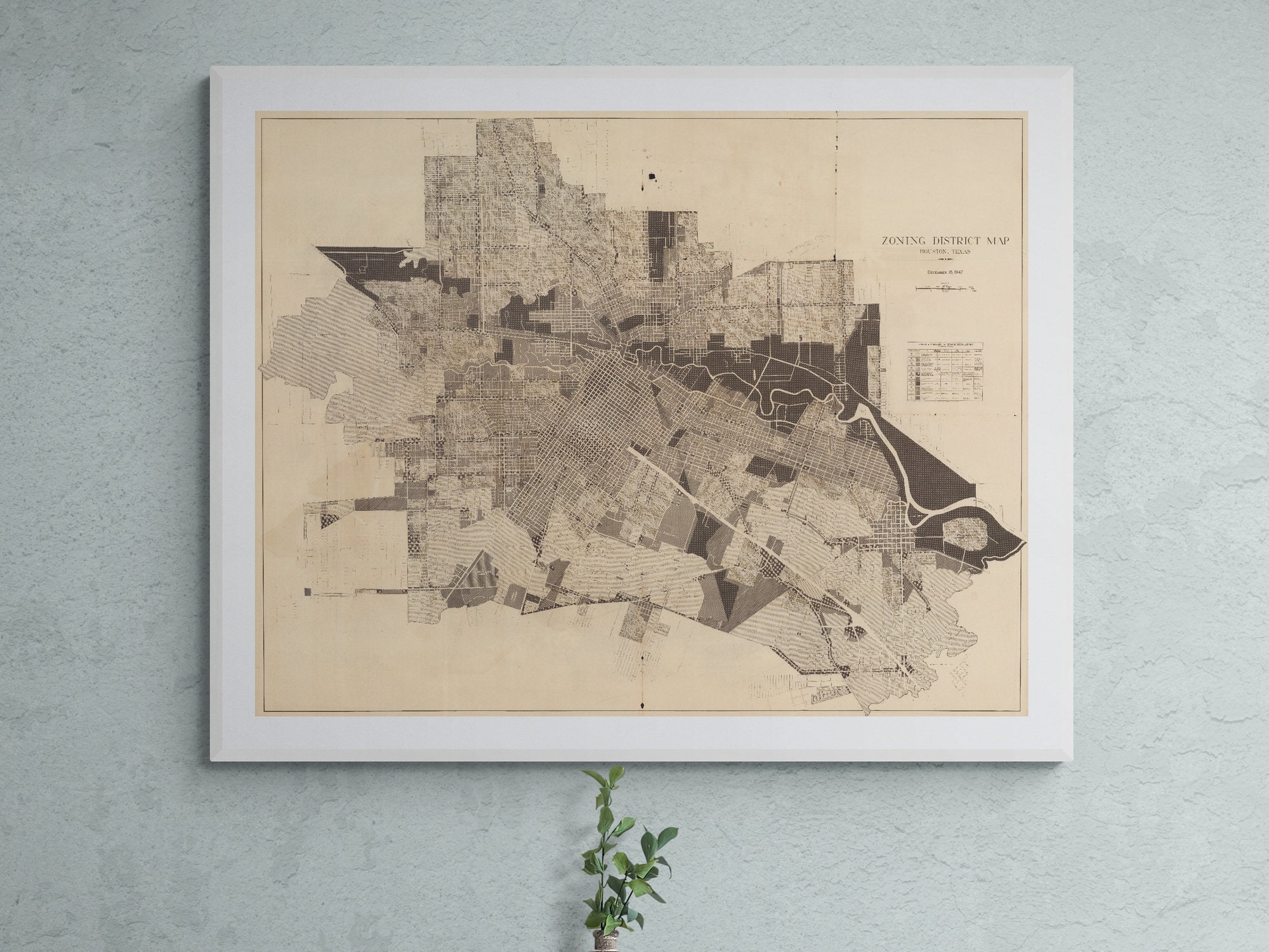 Vintage Framed Zoning District Map Houston 1947 Texas Planning History ...