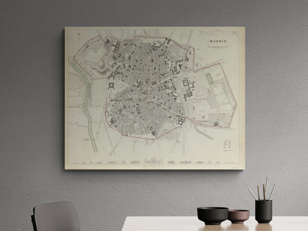 Vintage Madrid Map Print: 1831 Spanish Atlas, Retro Cafe Wall Art - Etsy