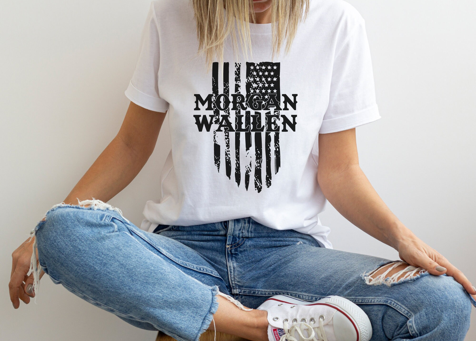 Morgan Wallen Concert Tee, Morgan Wallen and American Flag , Women's ...