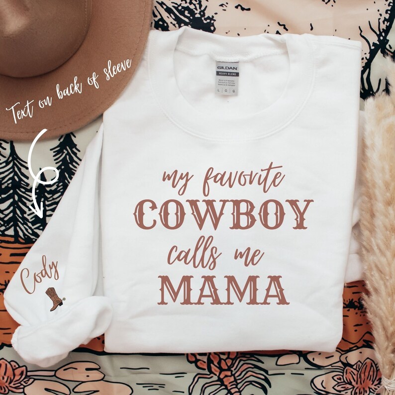 Custom Name Western Mom Sweatshirt, Name on Sleeve, Personalized Kid ...