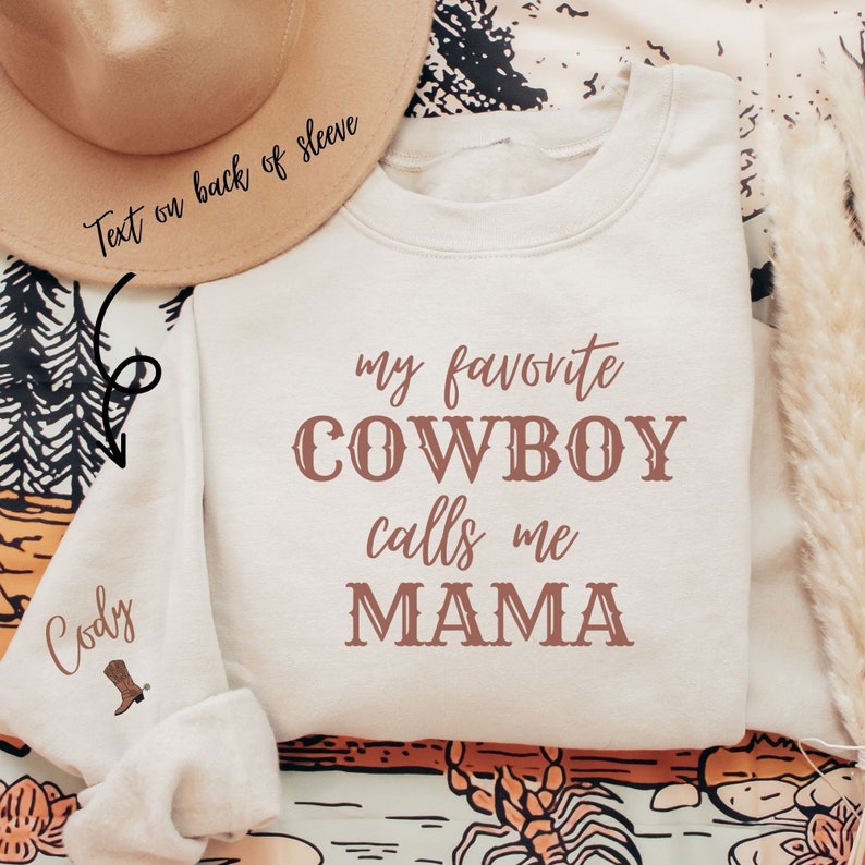Custom Name Western Mom Sweatshirt, Name on Sleeve, Personalized Kid ...