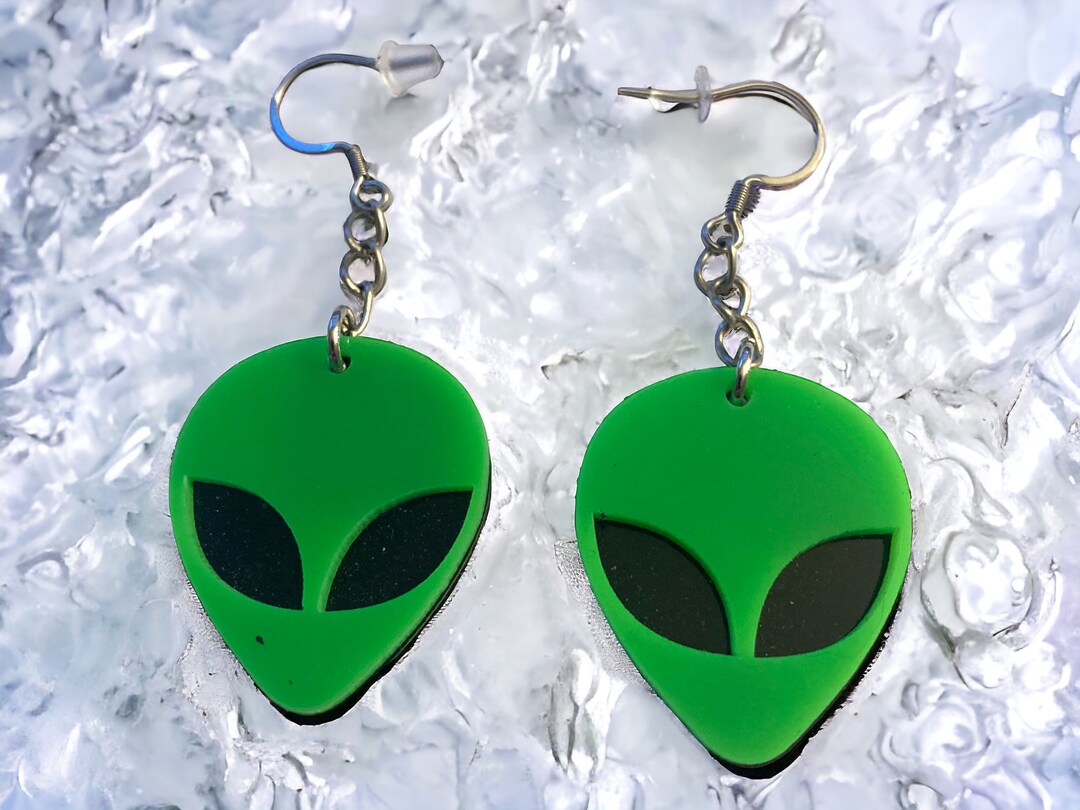 Green and Black Alien Head Acrylic Earrings - Etsy