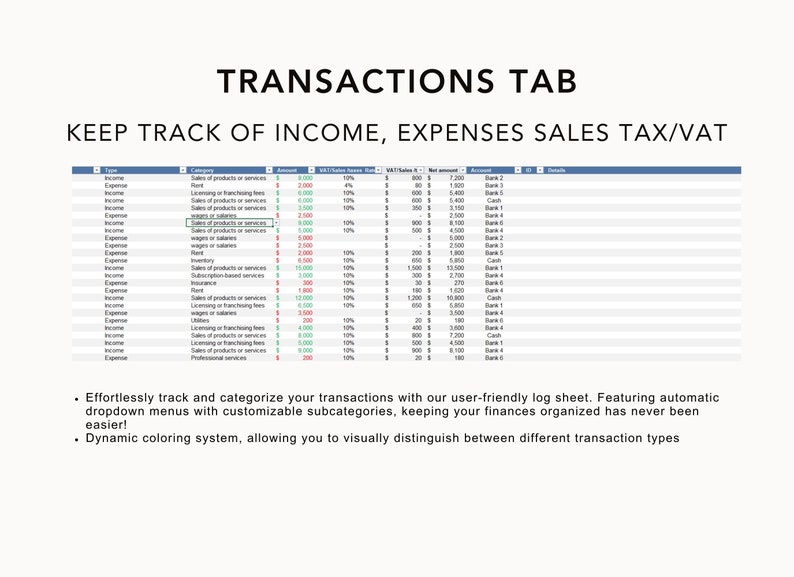 Small Business Bookkeeping |spreadsheet for Tracking Income & Expenses ...