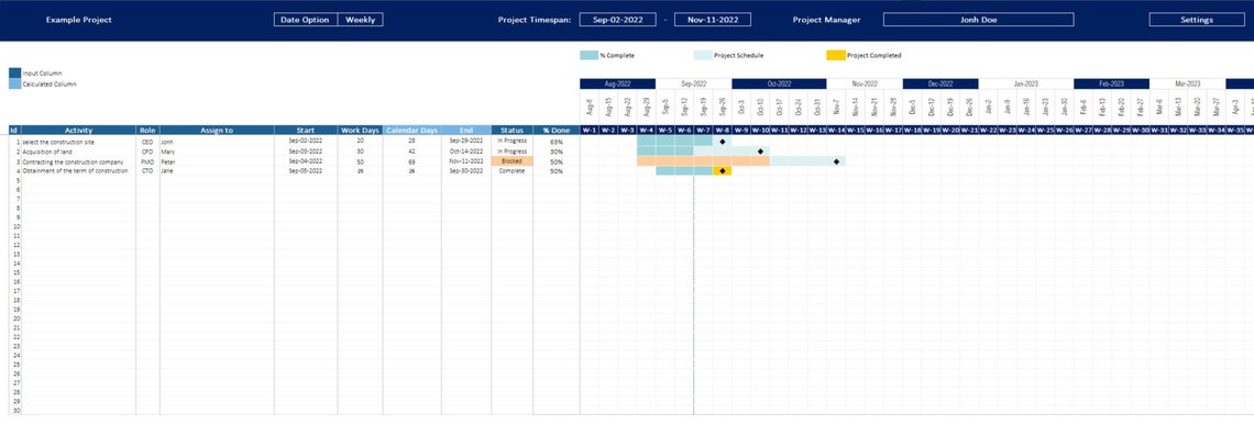 Simple Gantt Chart | Excel Template - Etsy