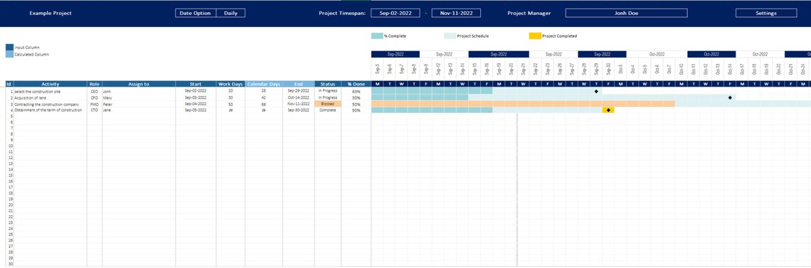 Simple Gantt Chart | Excel Template - Etsy