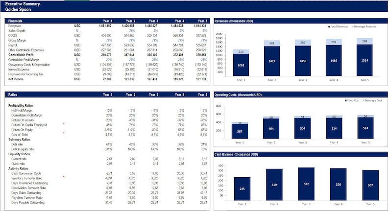 Restaurant Financial Model - Etsy